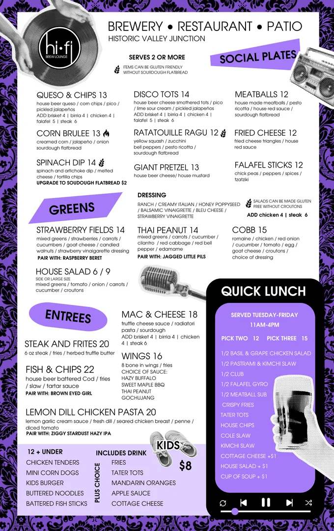 Food Menu | HiFi Brew Lounge Brewpub | Valley Junction, WDM