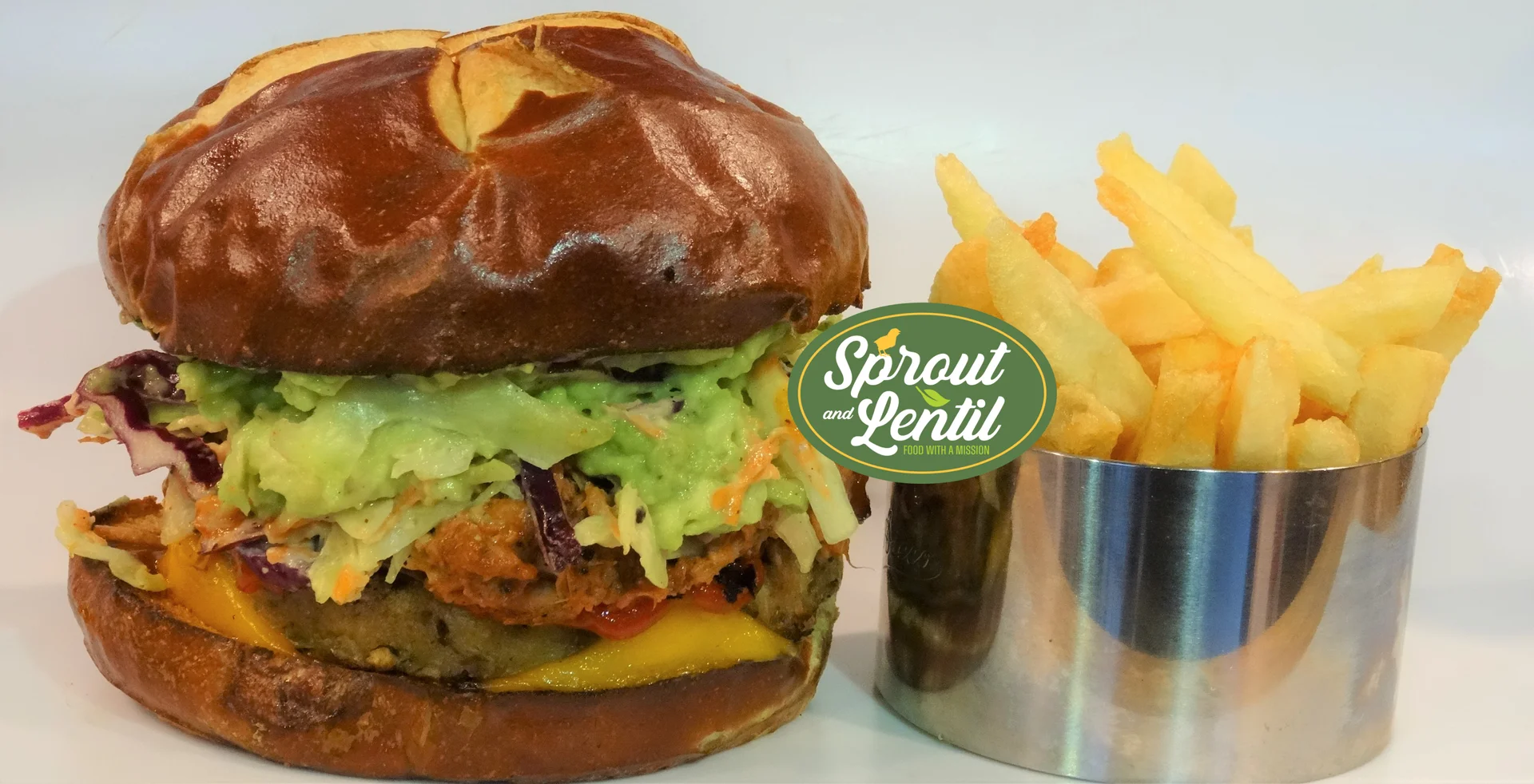 Sprout and Lentil - Vegan Kitchen - Blackened Oshi Burger & Fries