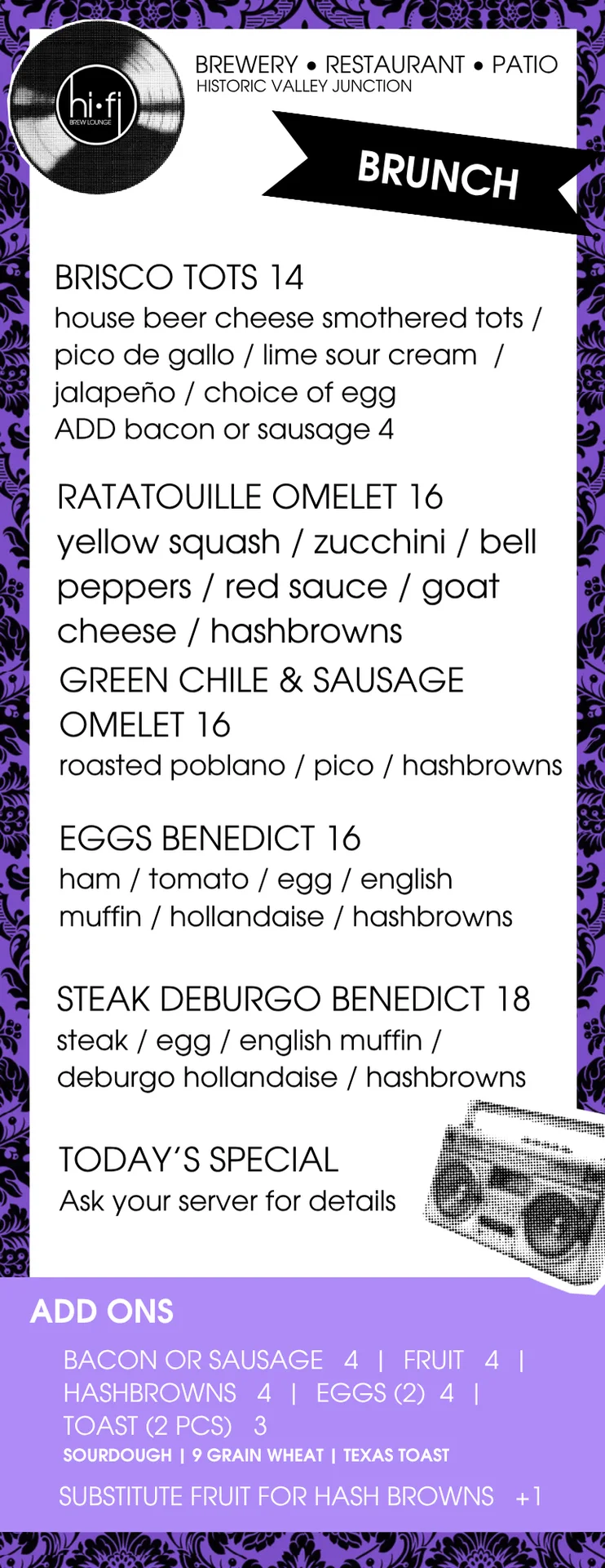 Food Menu | HiFi Brew Lounge Brewpub | Valley Junction, WDM