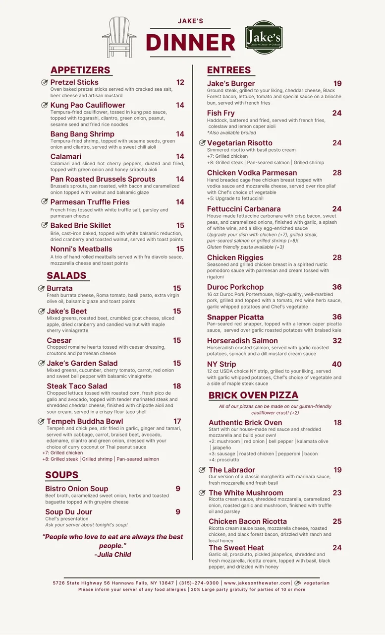 Dine In Menus