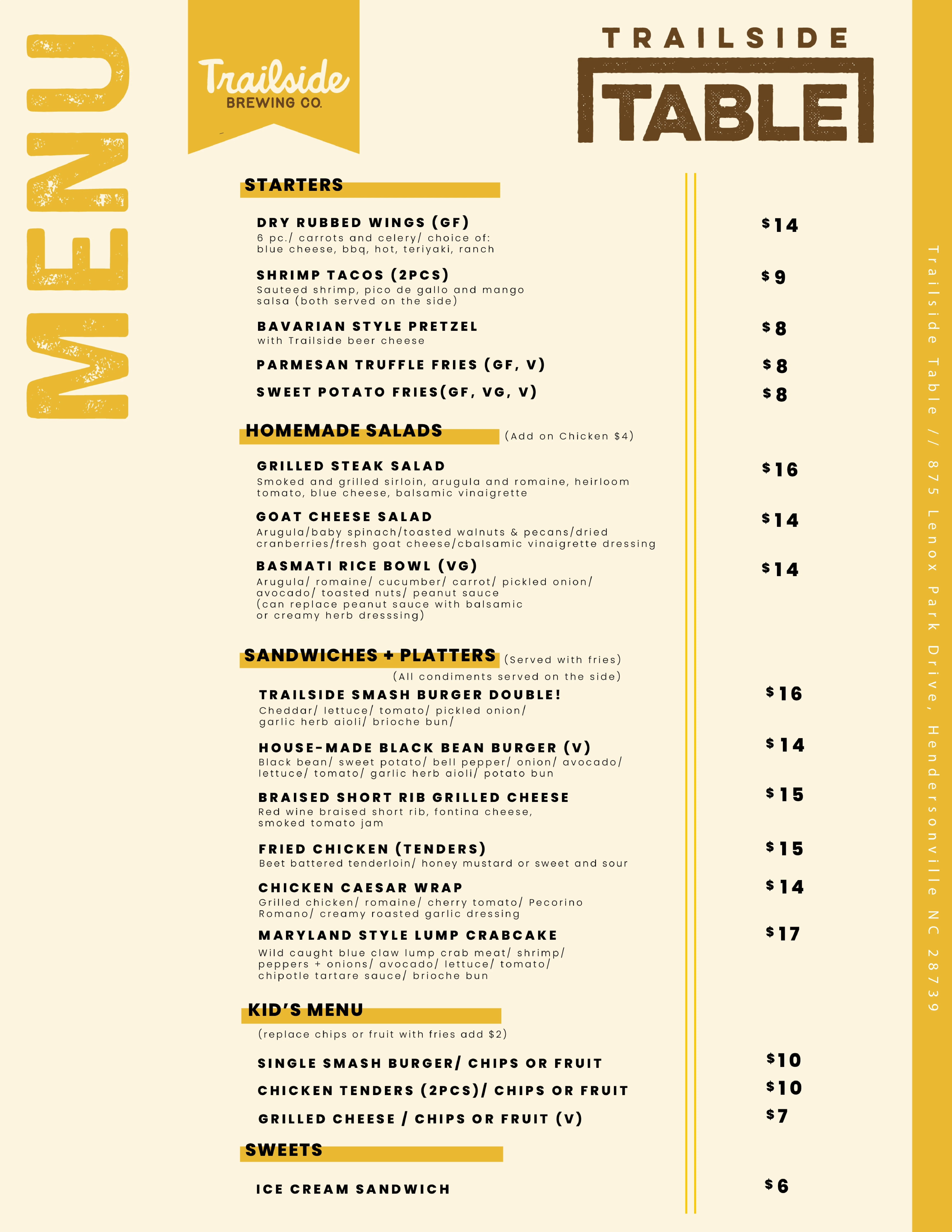 Trailside Brewing Company - Our Menu