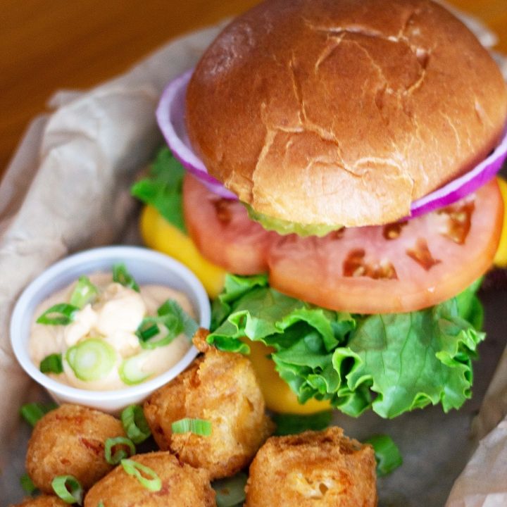 Lodi Tap House Maple Park - Cheese curd burger
