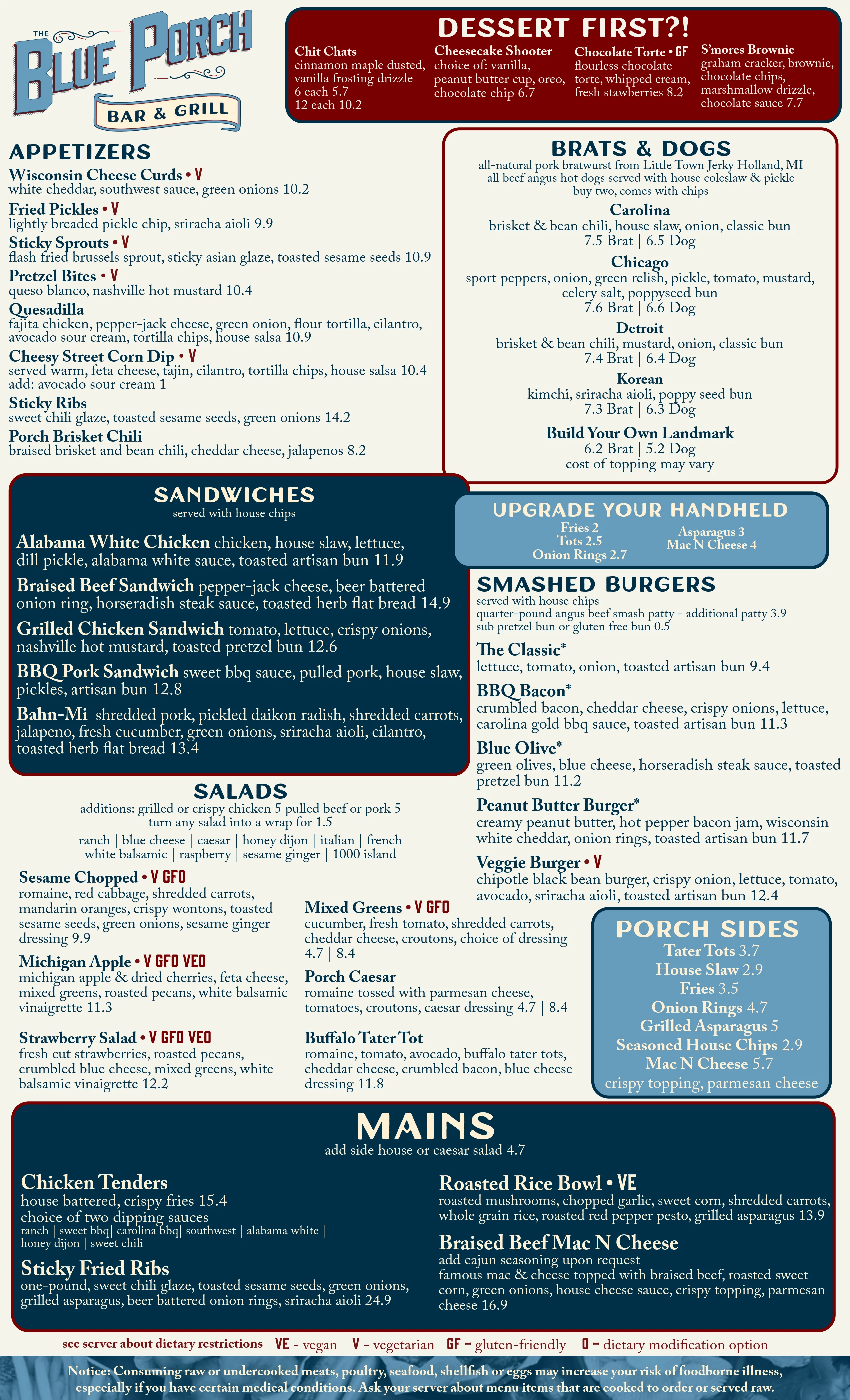 Blue Porch | Menus