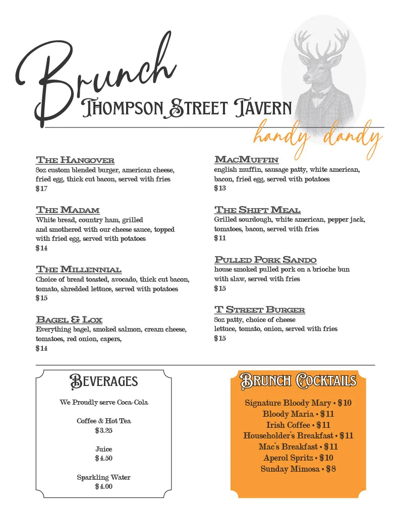 Thompson St Tavern - menu