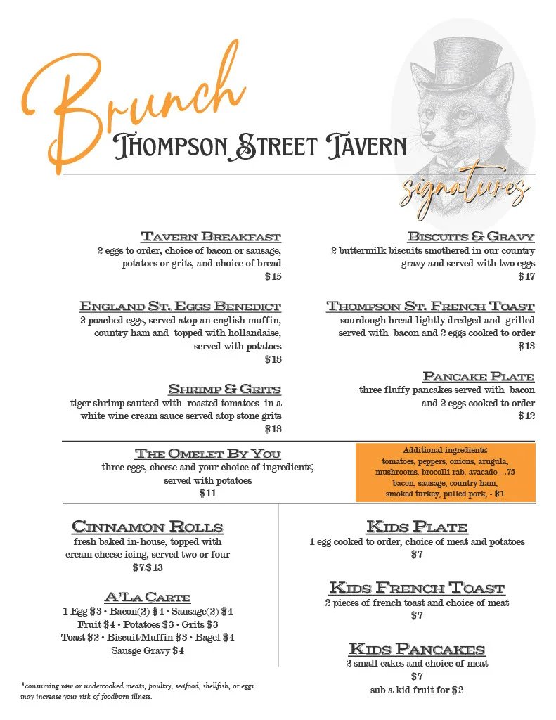 Thompson St Tavern - menu